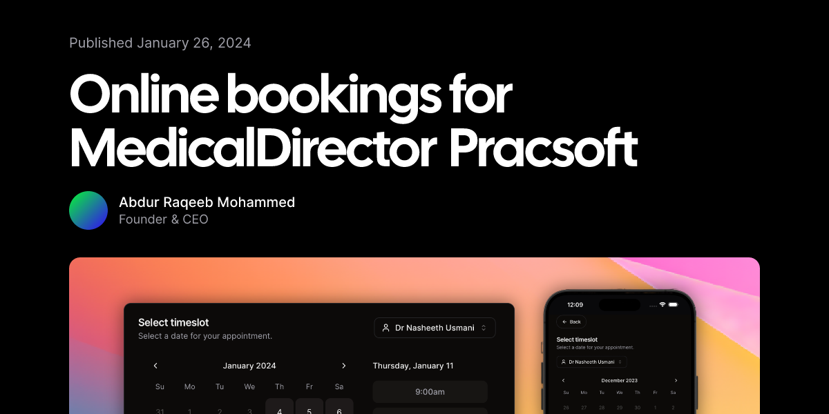 Online bookings for MedicalDirector Pracsoft